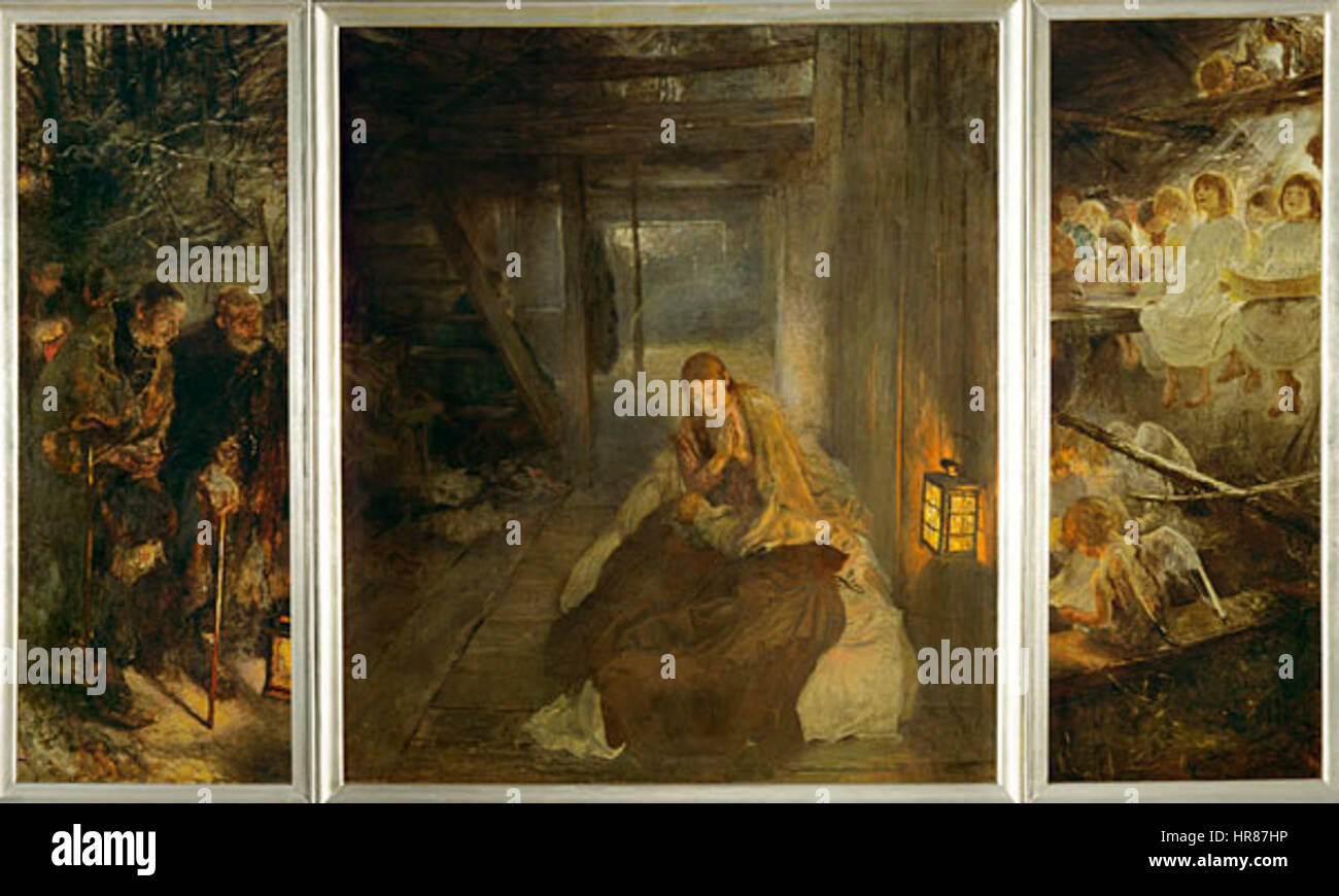 'The Sacred Night' is a triptych artwork that presents a religious ...