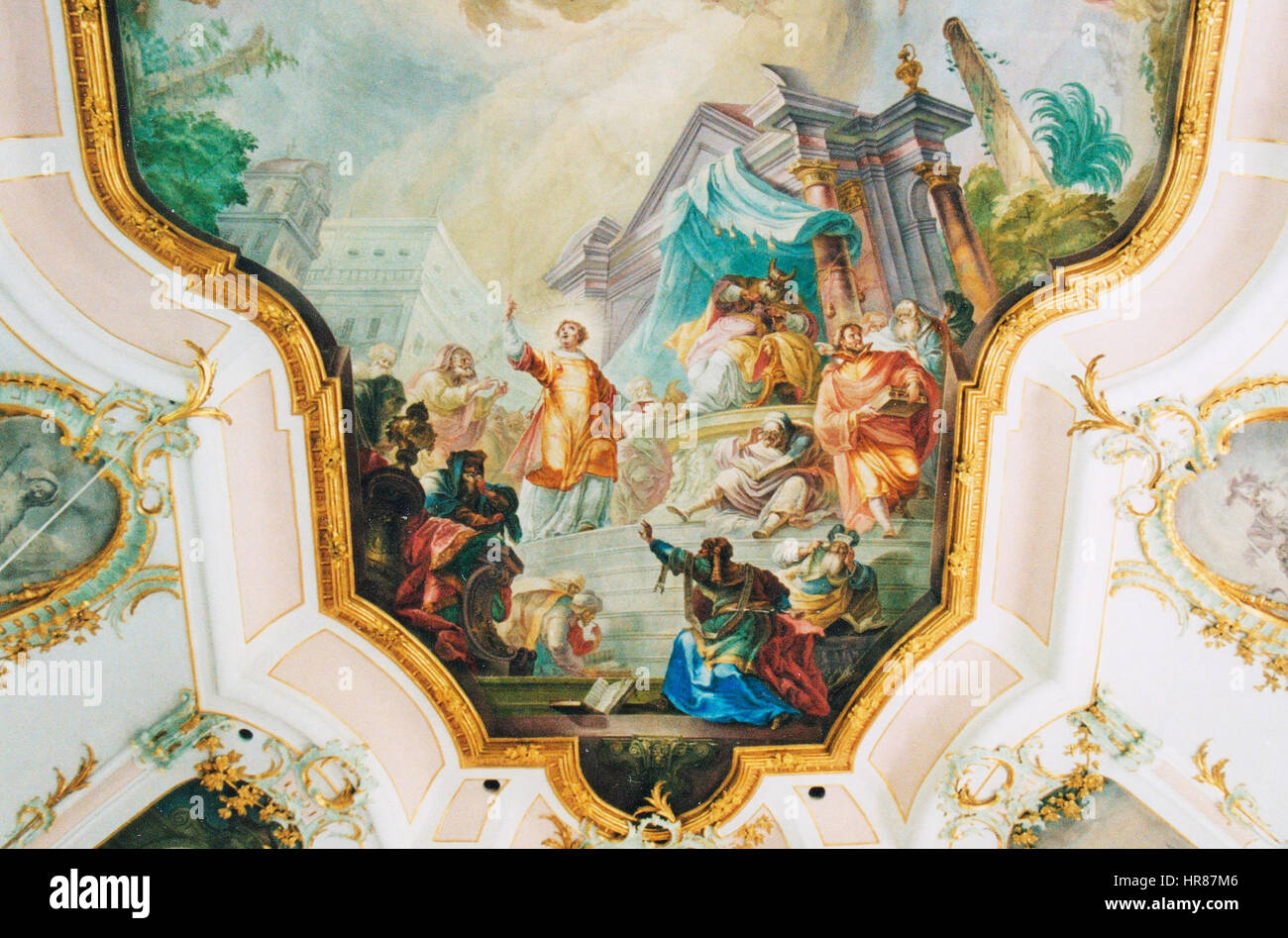 This artwork depicts St. Stephen, the first Christian martyr, in a ...