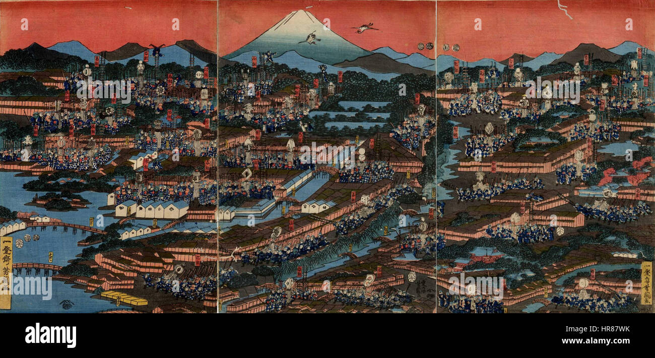 Utagawa Yoshitsuna’s woodblock print from 1852 depicts a scene of Edo’s ...