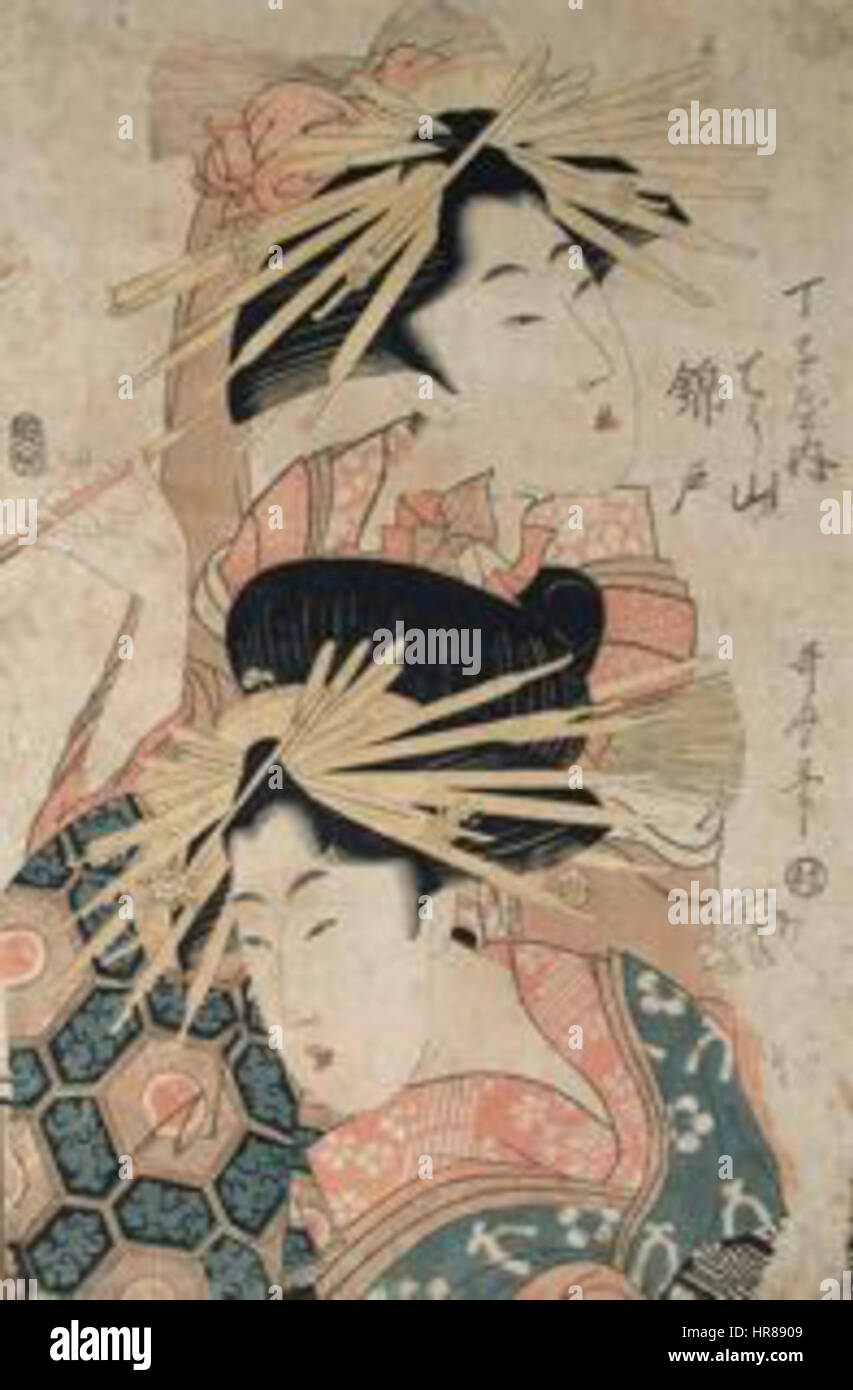 This artwork depicts the famous courtesans Chozan and Nishikido from ...