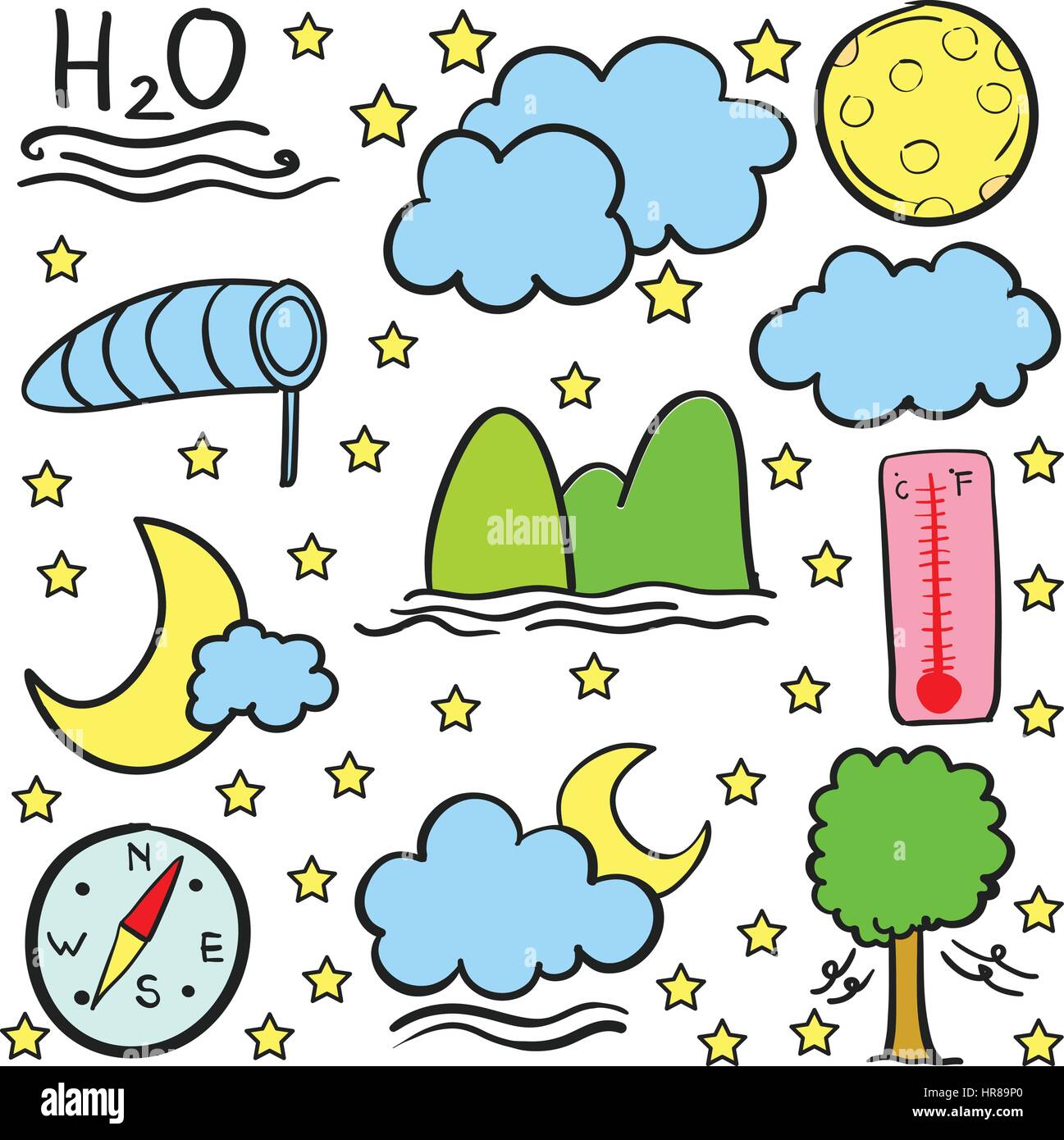 Illustration of weather cloud moon star doodles Stock Vector Image ...