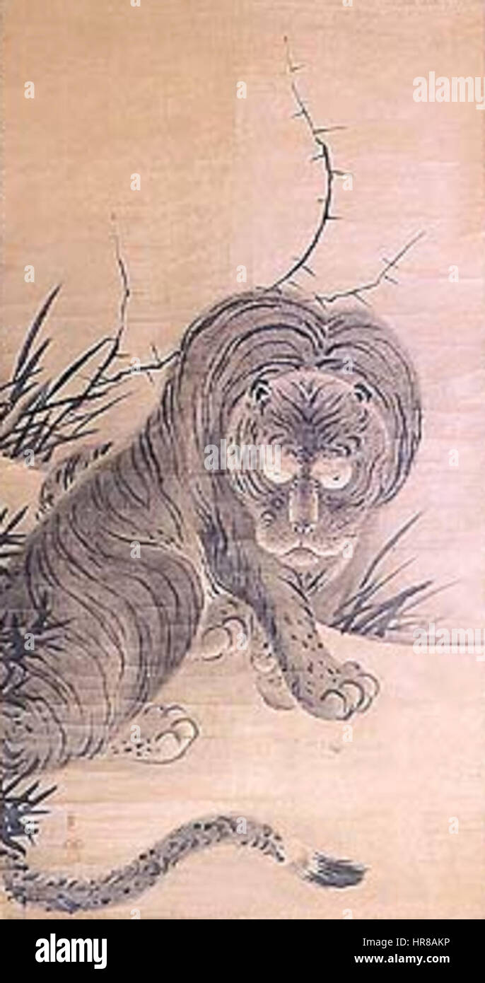 The painting 'Tiger' by Kano Koi (Kenpukuji Ina) is a fine example of ...
