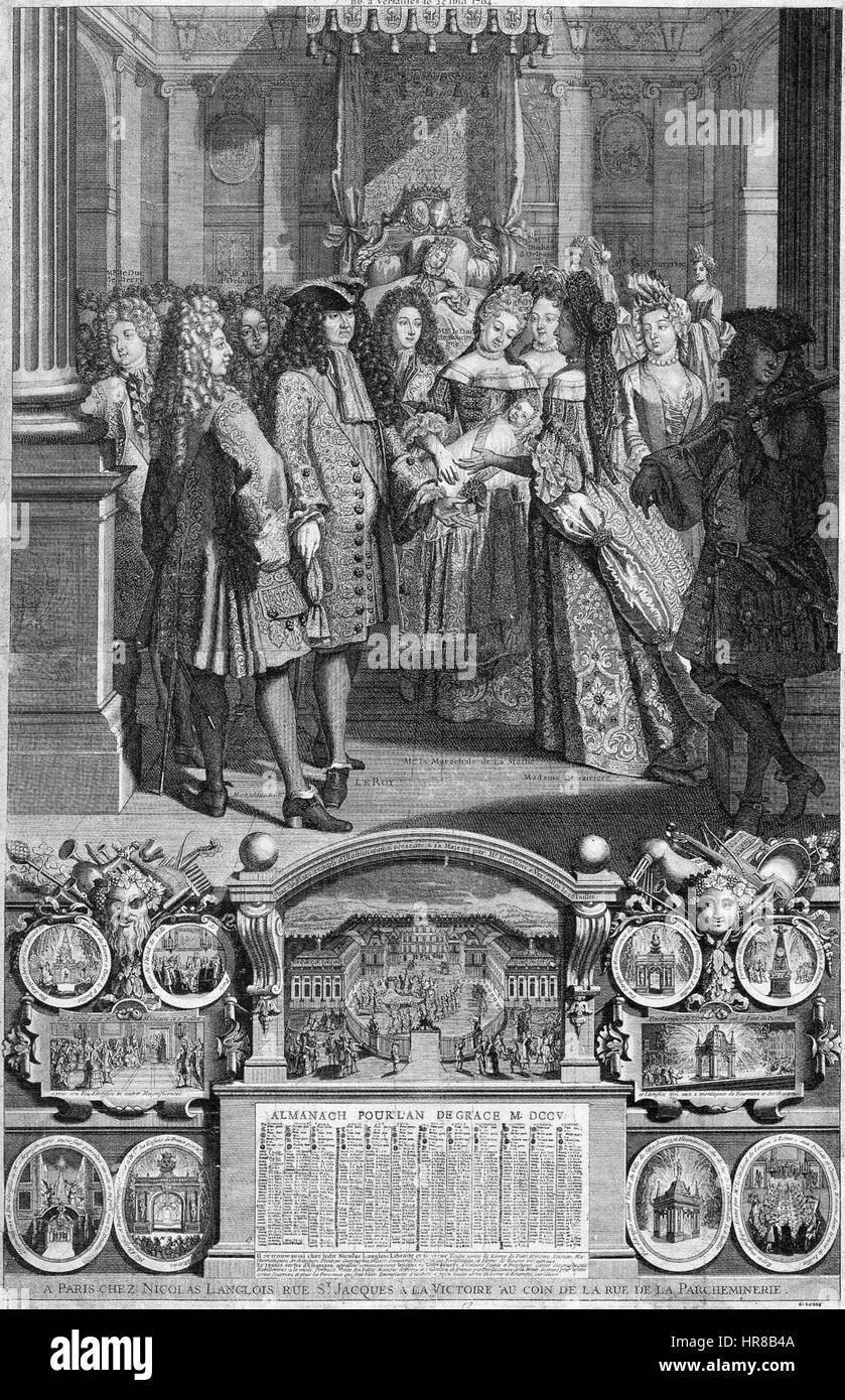 The French Royal Family in 1705 as seen in the Almanach royal (showing ...
