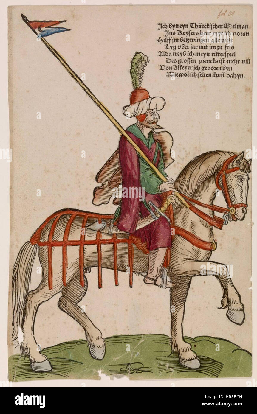 This artwork depicts a Turkish nobleman riding horseback, reflecting ...