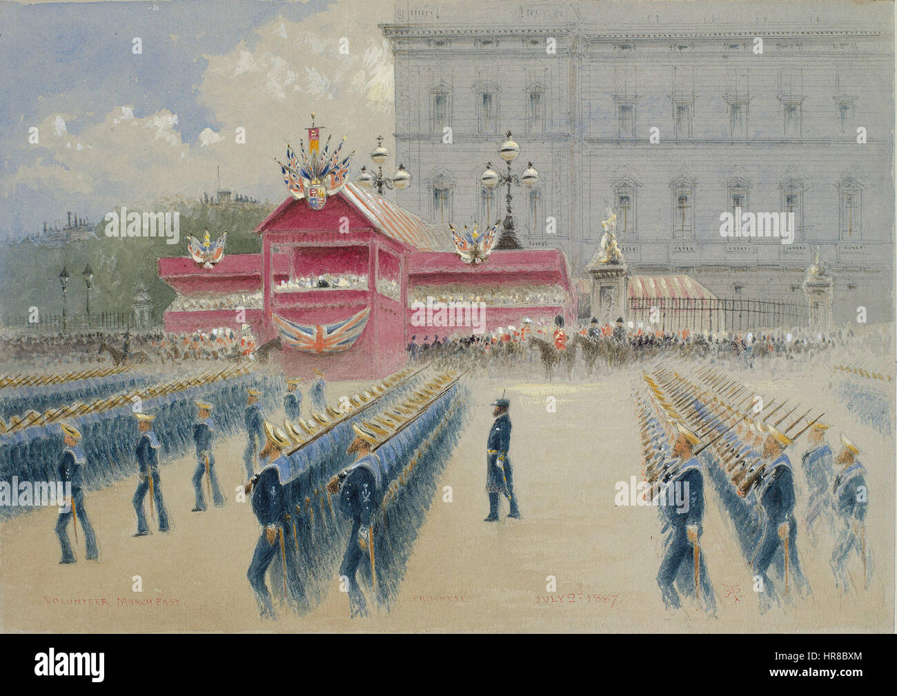The Golden Jubilee Naval Volunteers march past the Queen at Buckingham ...