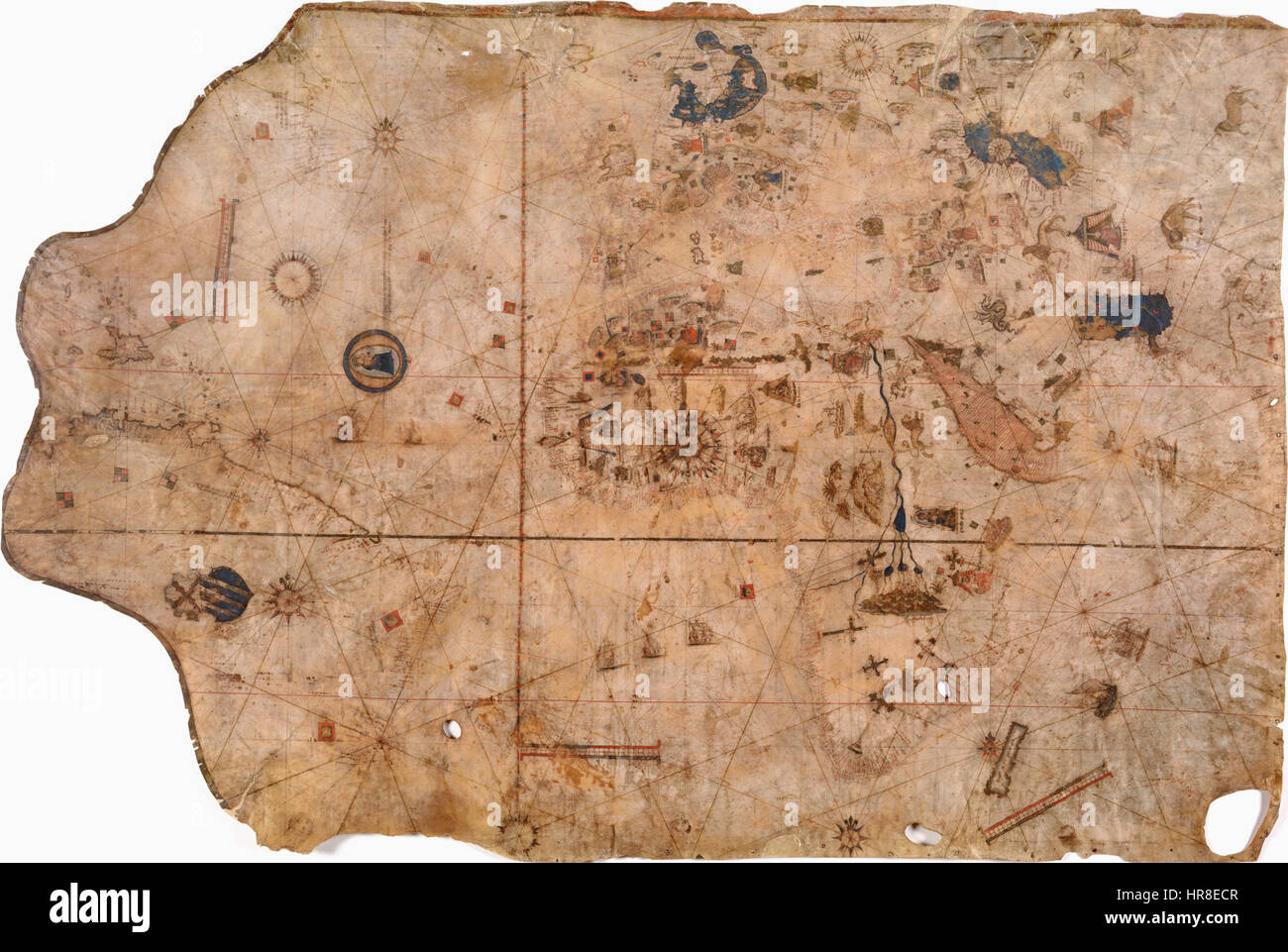 This portolan chart by Vesconte Maggiolo from 1516 maps the world from ...