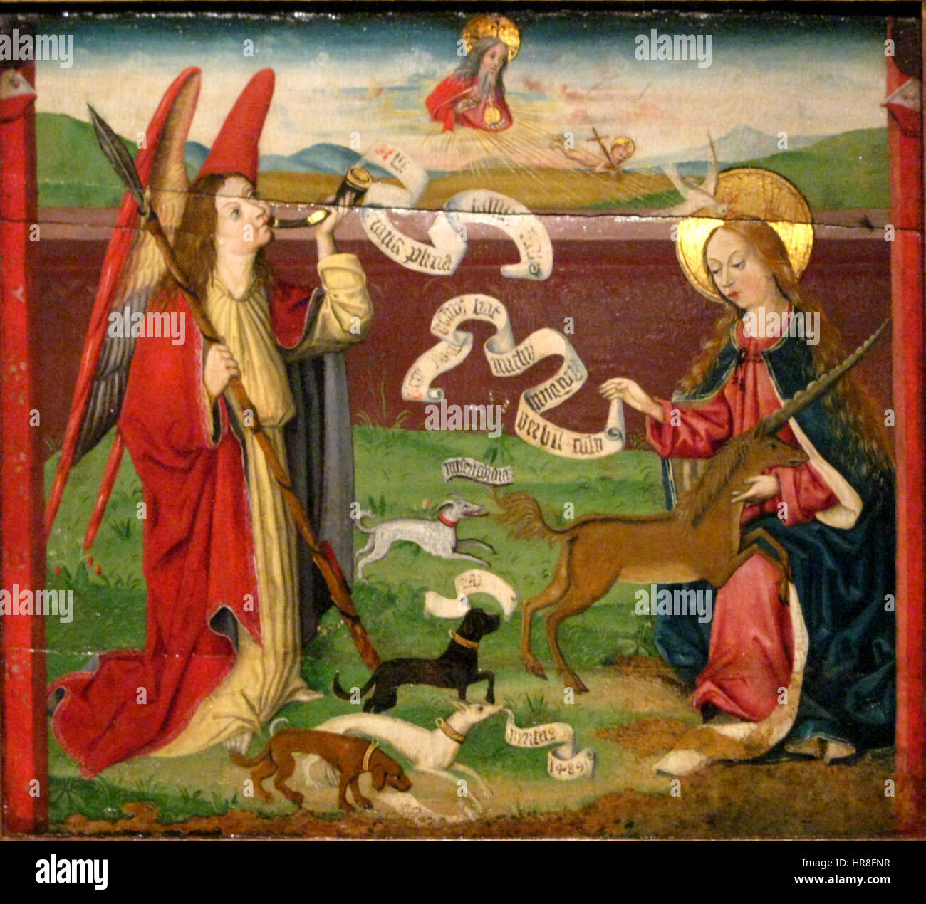 The 'Unicorn Hunt' by Martin Schongauer (circle) is an engraving ...