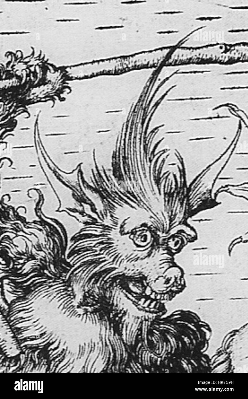 Torment of Saint Anthony Schongauer devil detail Stock Photo - Alamy