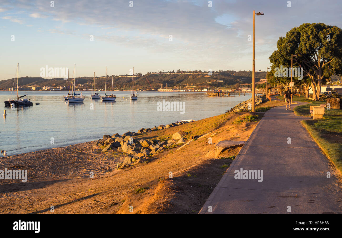 Early morning view of walking path and harbor at Shelter Island ...