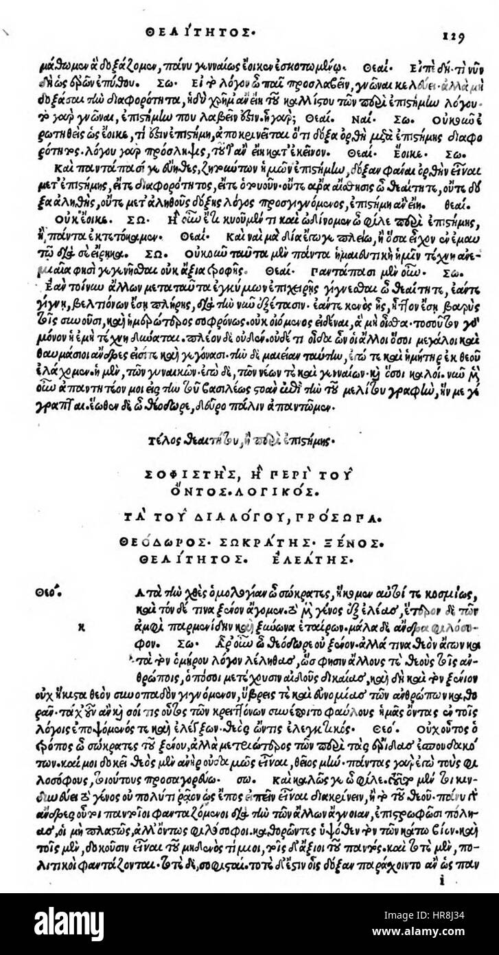 The 'Sophistes beginning' refers to the first edition ('Editio princeps ...