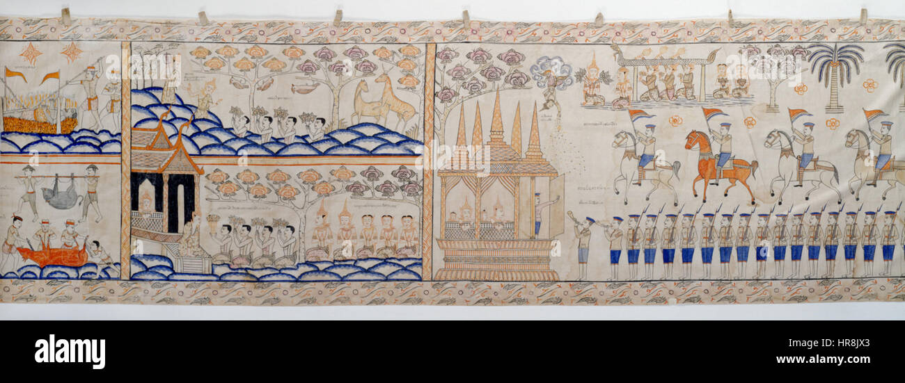 The 'Vessantara Jataka' is a Thai narrative scroll illustrating the ...