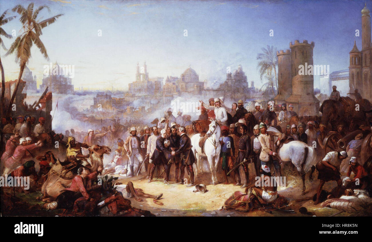 *The Relief of Lucknow* (1857) by Thomas Jones Barker depicts the heroic British relief forces ...