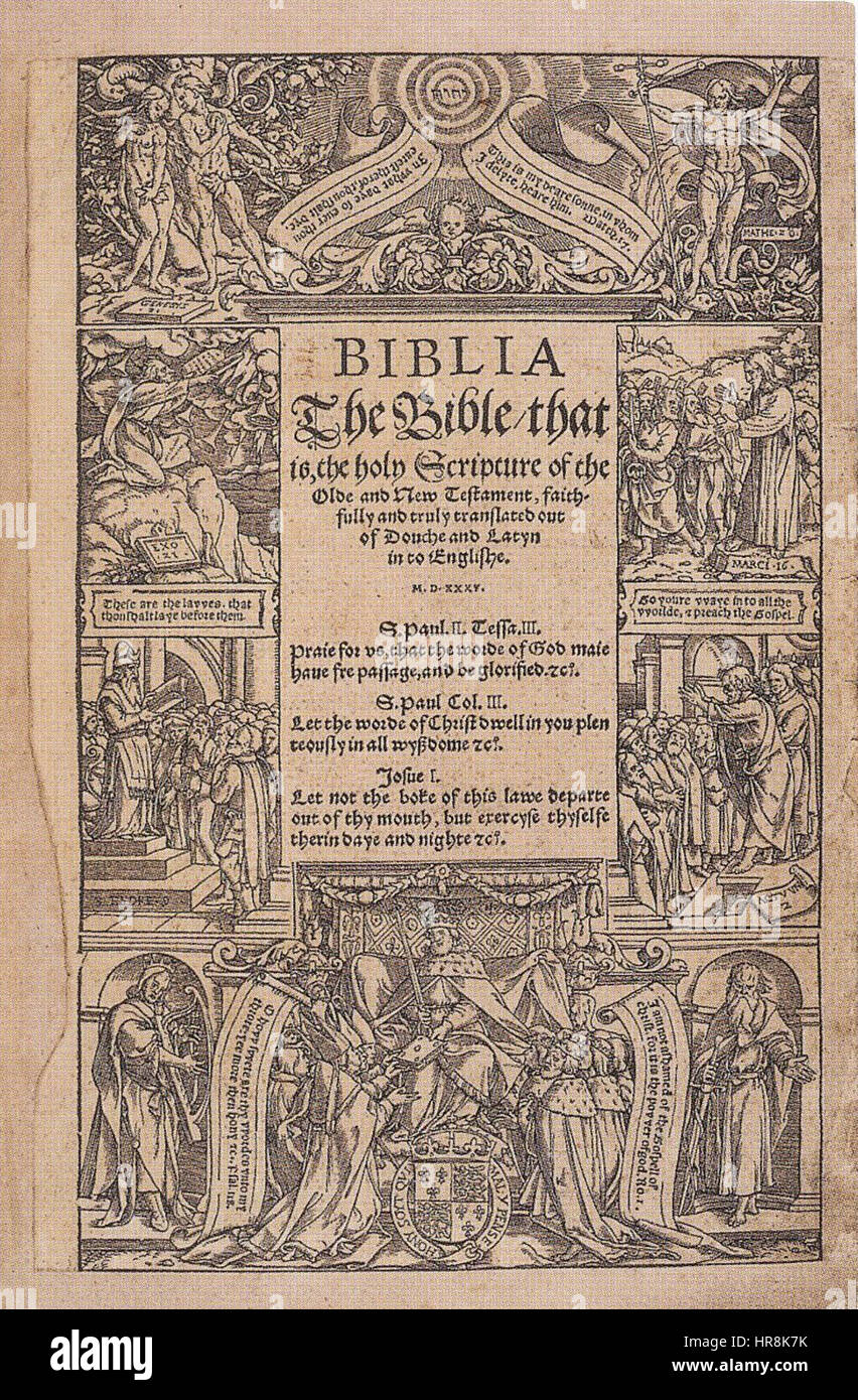 The Title Page of the Coverdale Bible, first published in 1535, is a ...
