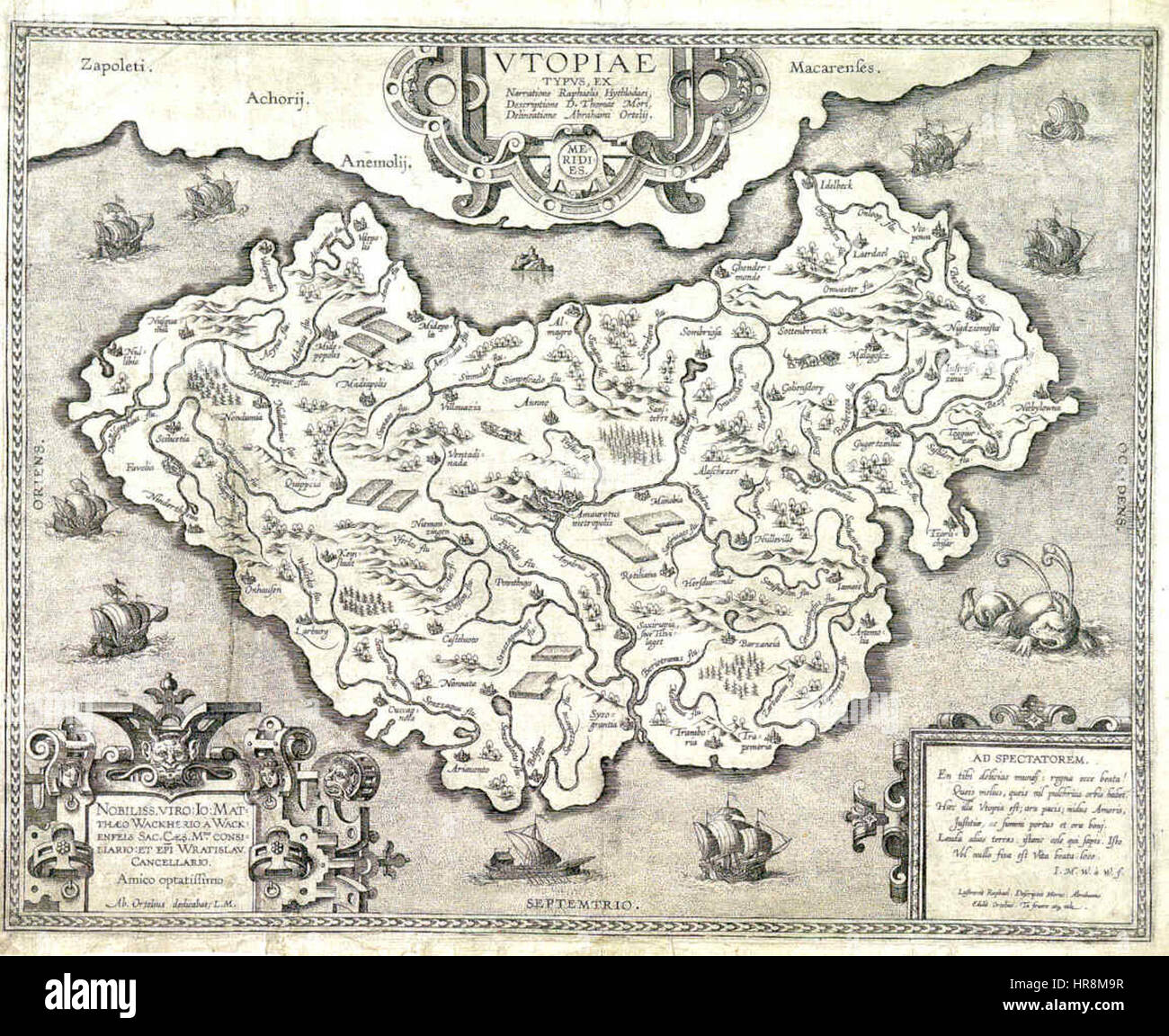 A map titled 'Utopia' by Abraham Ortelius, known for his contributions ...