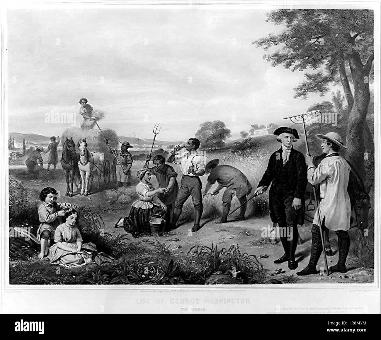 Settlers farming painting Black and White Stock Photos & Images - Alamy