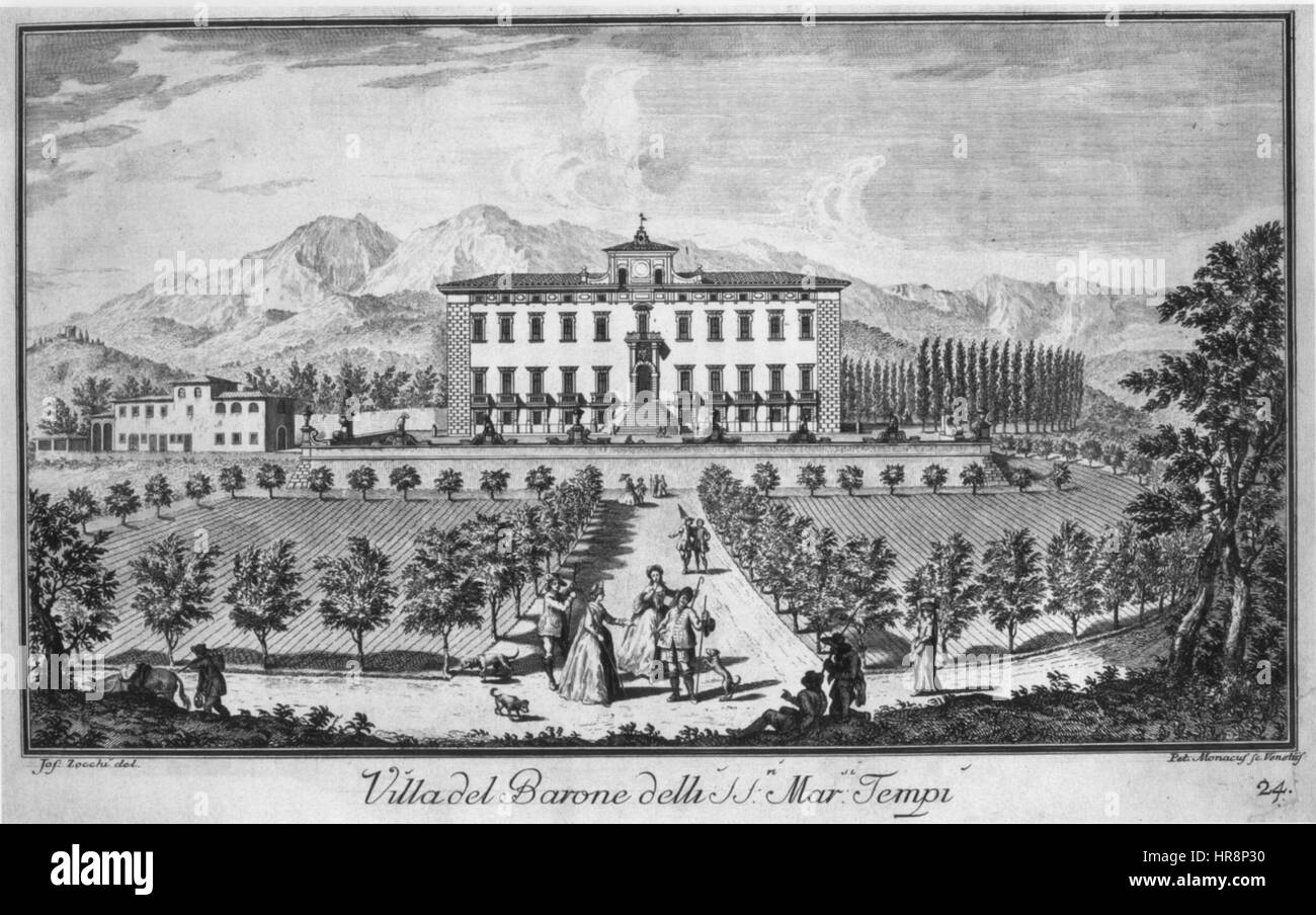 This engraving by Zocchi depicts a historical view of a baron’s town ...