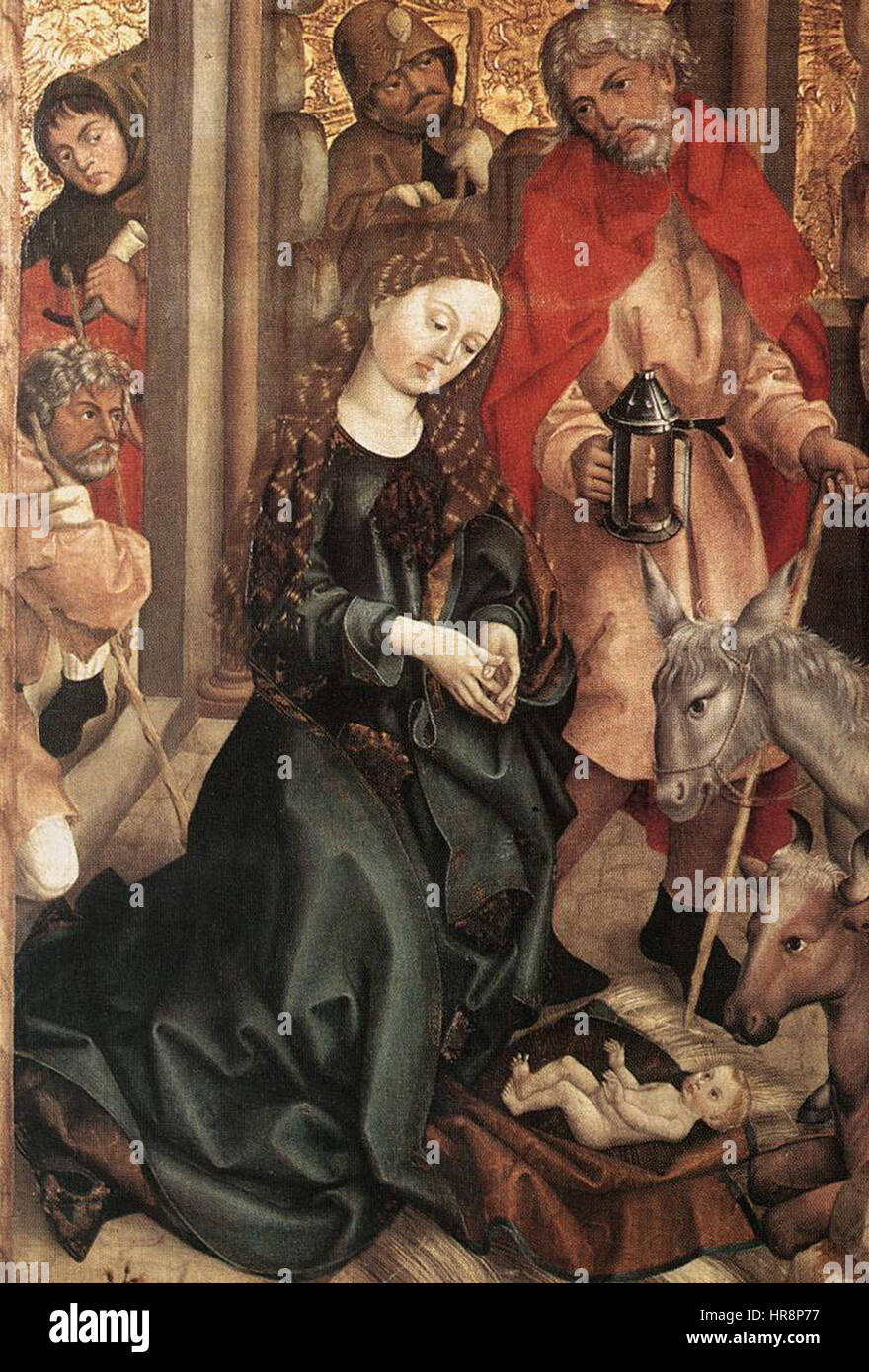 This artwork, 'Adoration of the Shepherds,' depicts the biblical scene ...