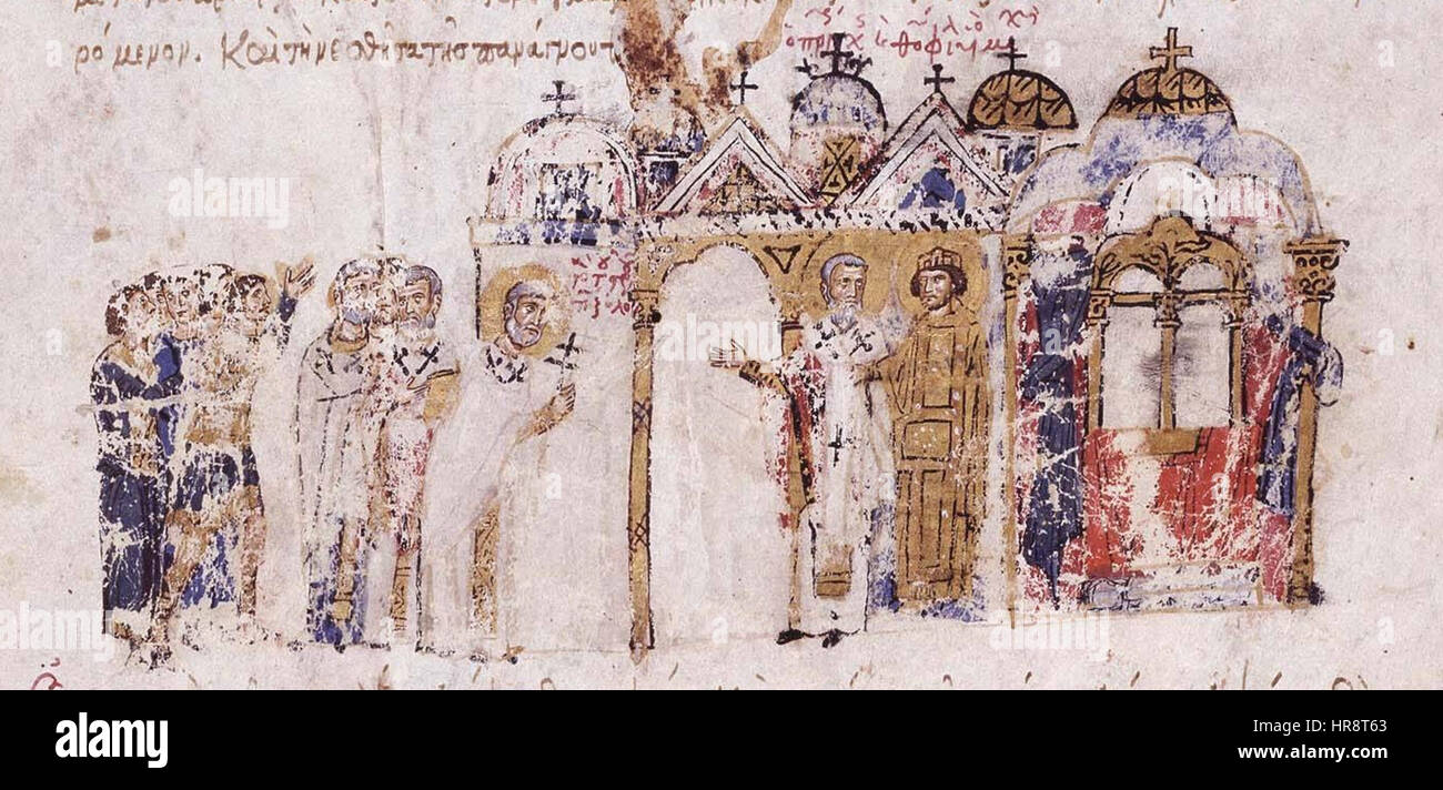 This artwork depicts Theophilos and the Patriarch leading a procession ...