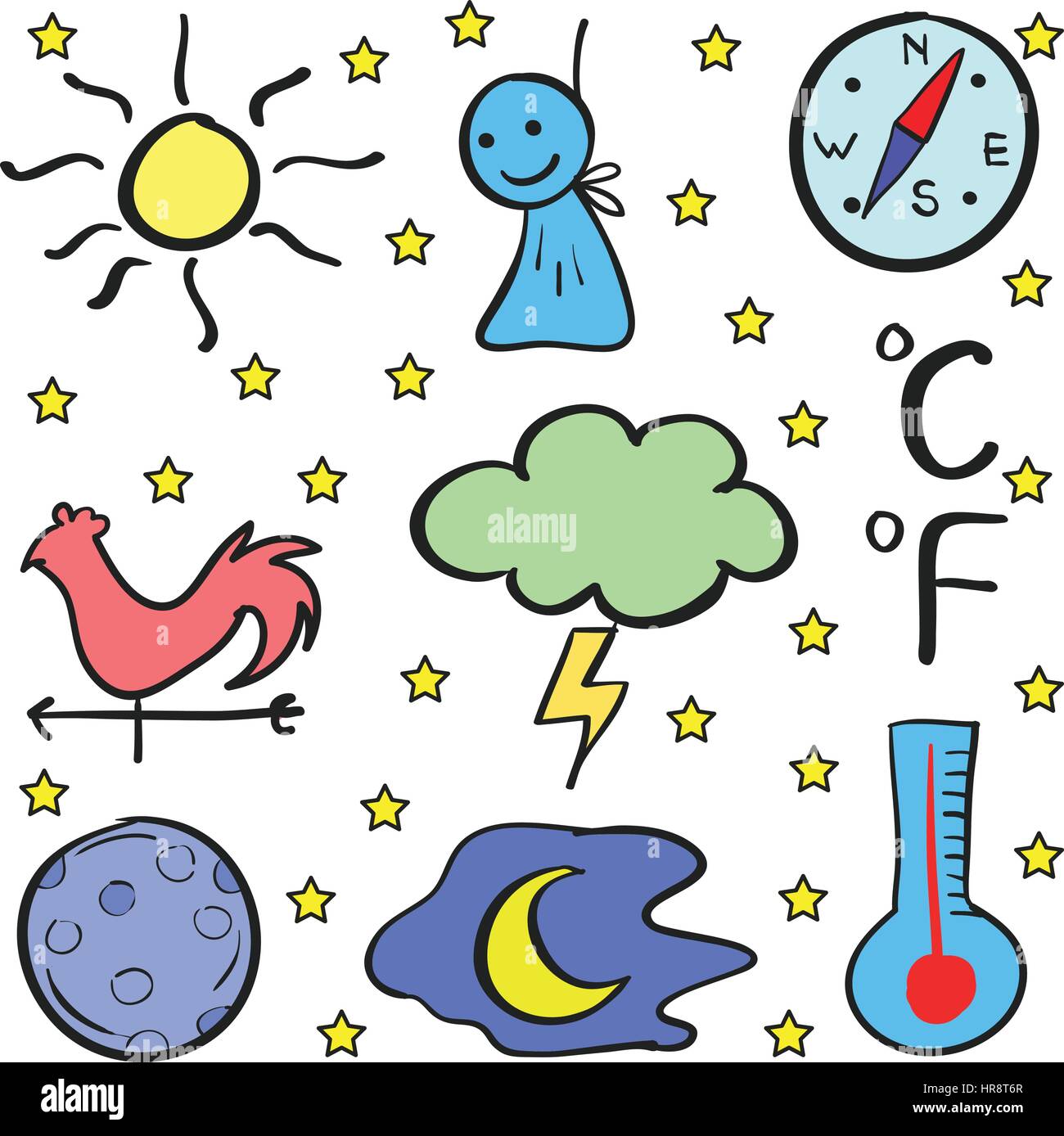 Set weather doodles vector hi-res stock photography and images - Alamy