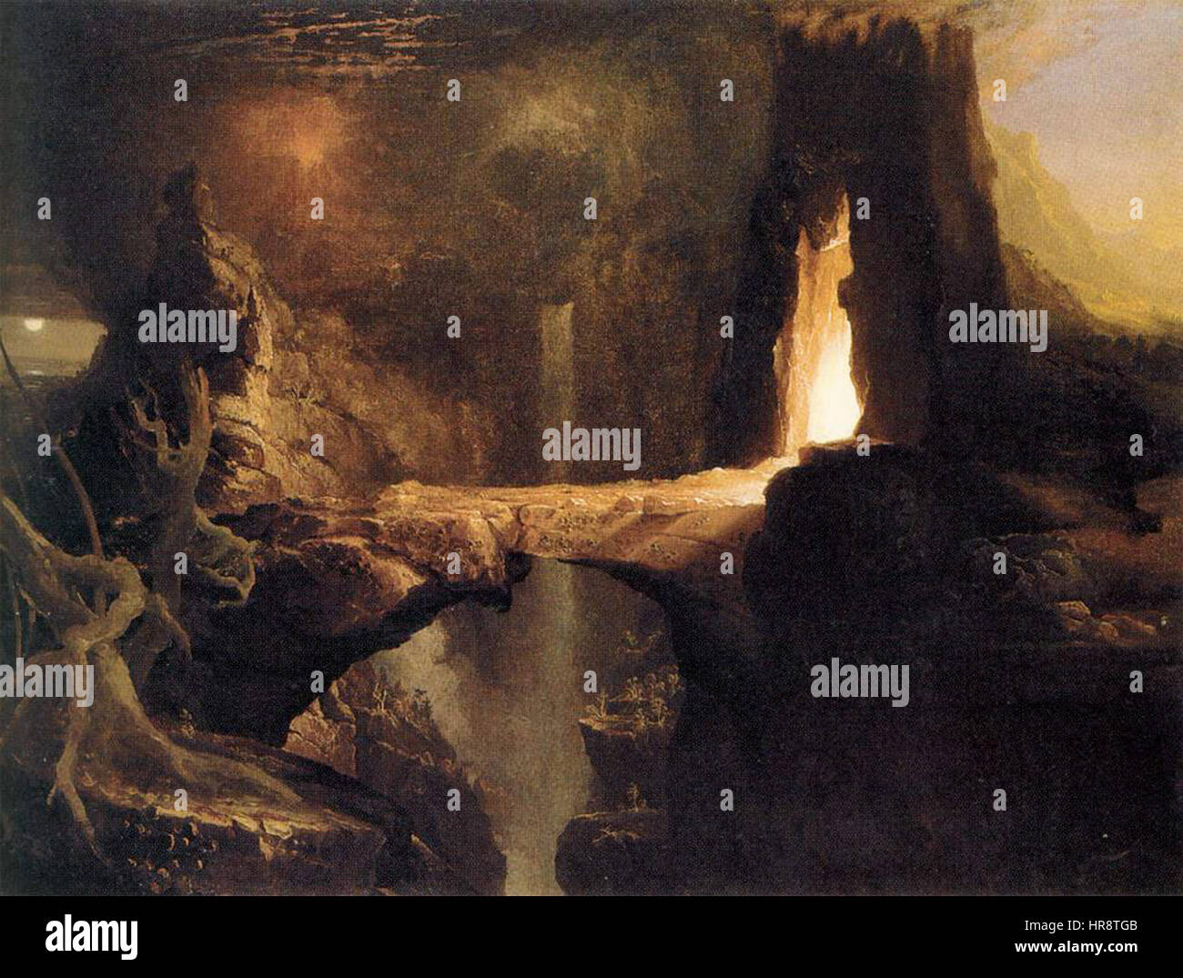 Thomas Cole's 'Expulsion, Moon and Firelight' is a dramatic landscape ...