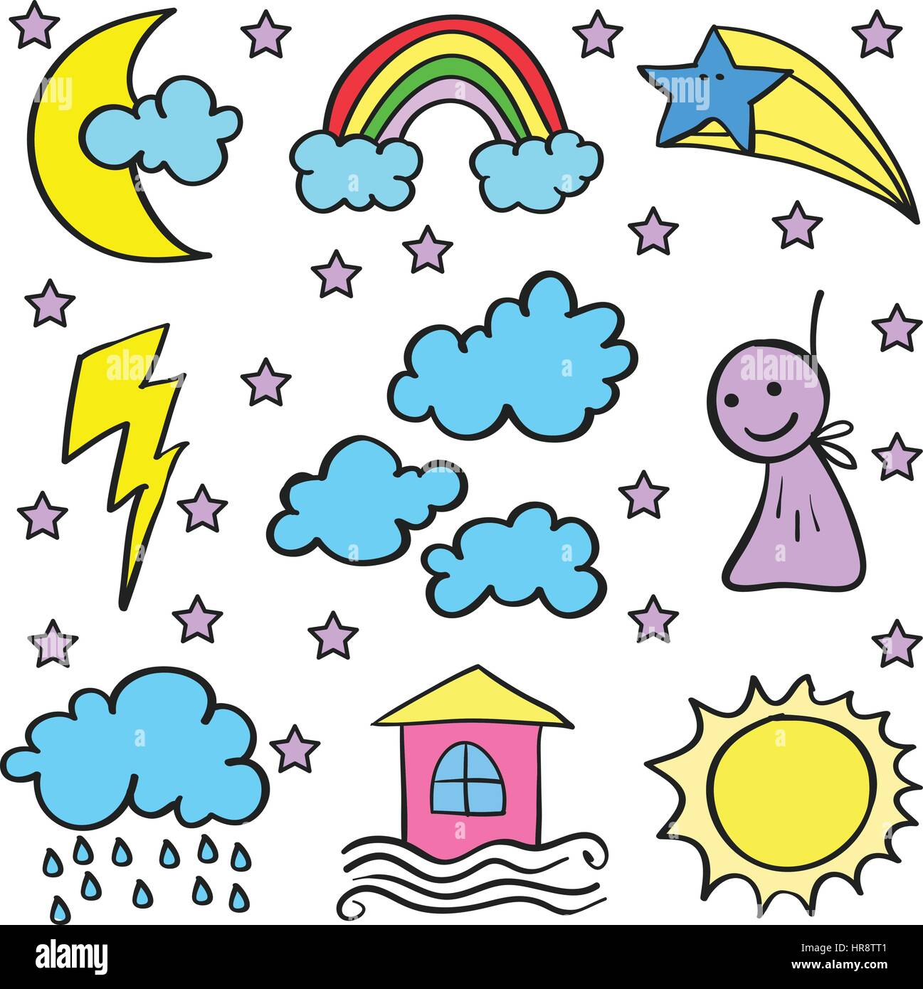 Cloud set weather style doodles hi-res stock photography and images - Alamy