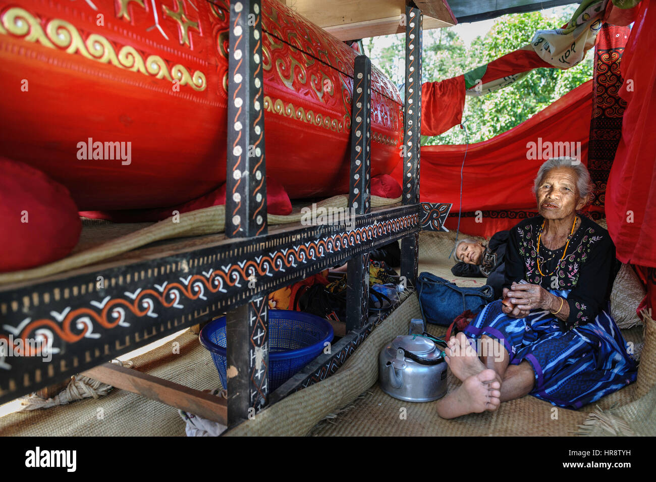 During a traditional ritual funeral of the Tana Toraja relatives of the ...