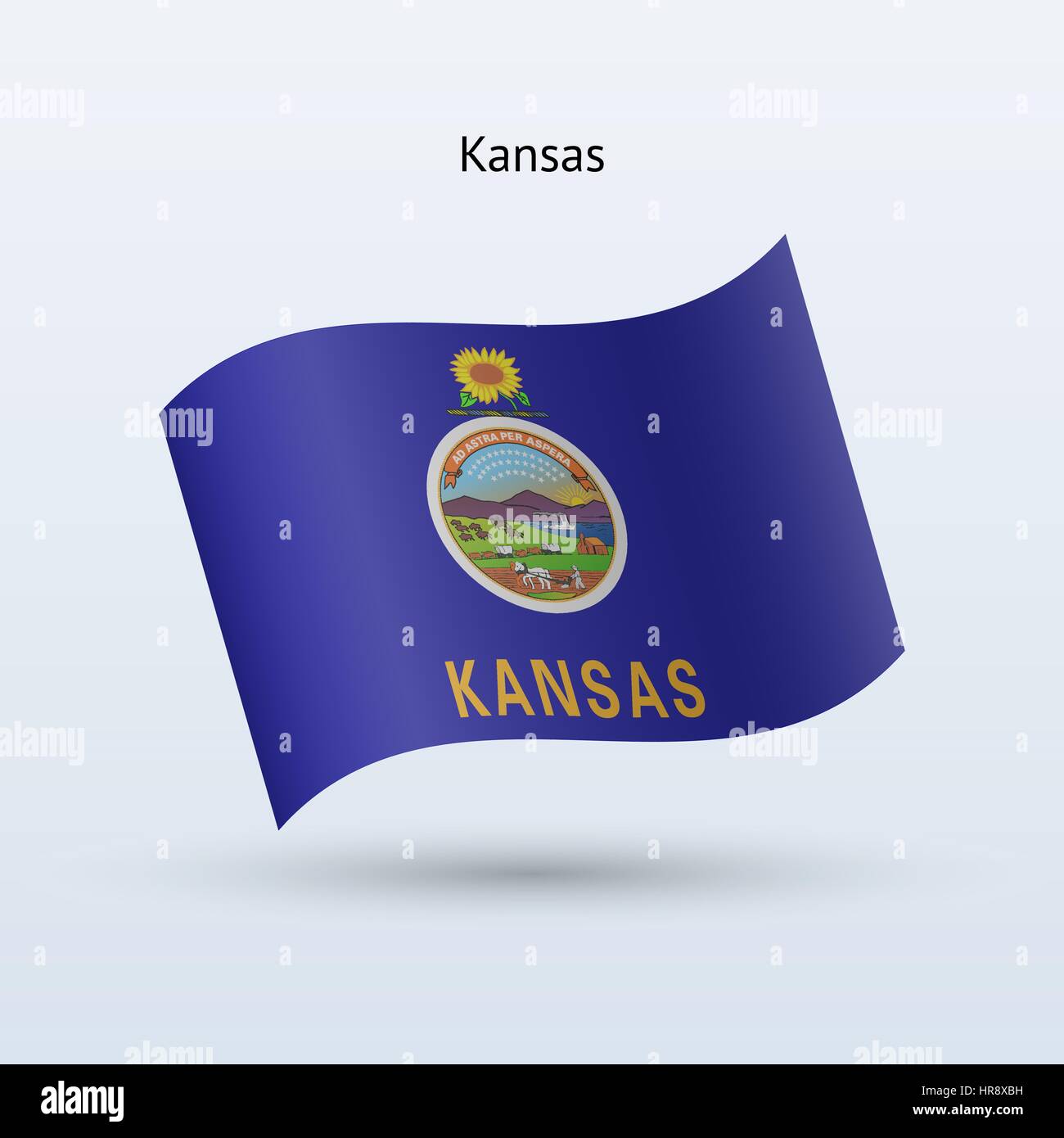 State of Kansas flag waving form on gray background. Vector ...