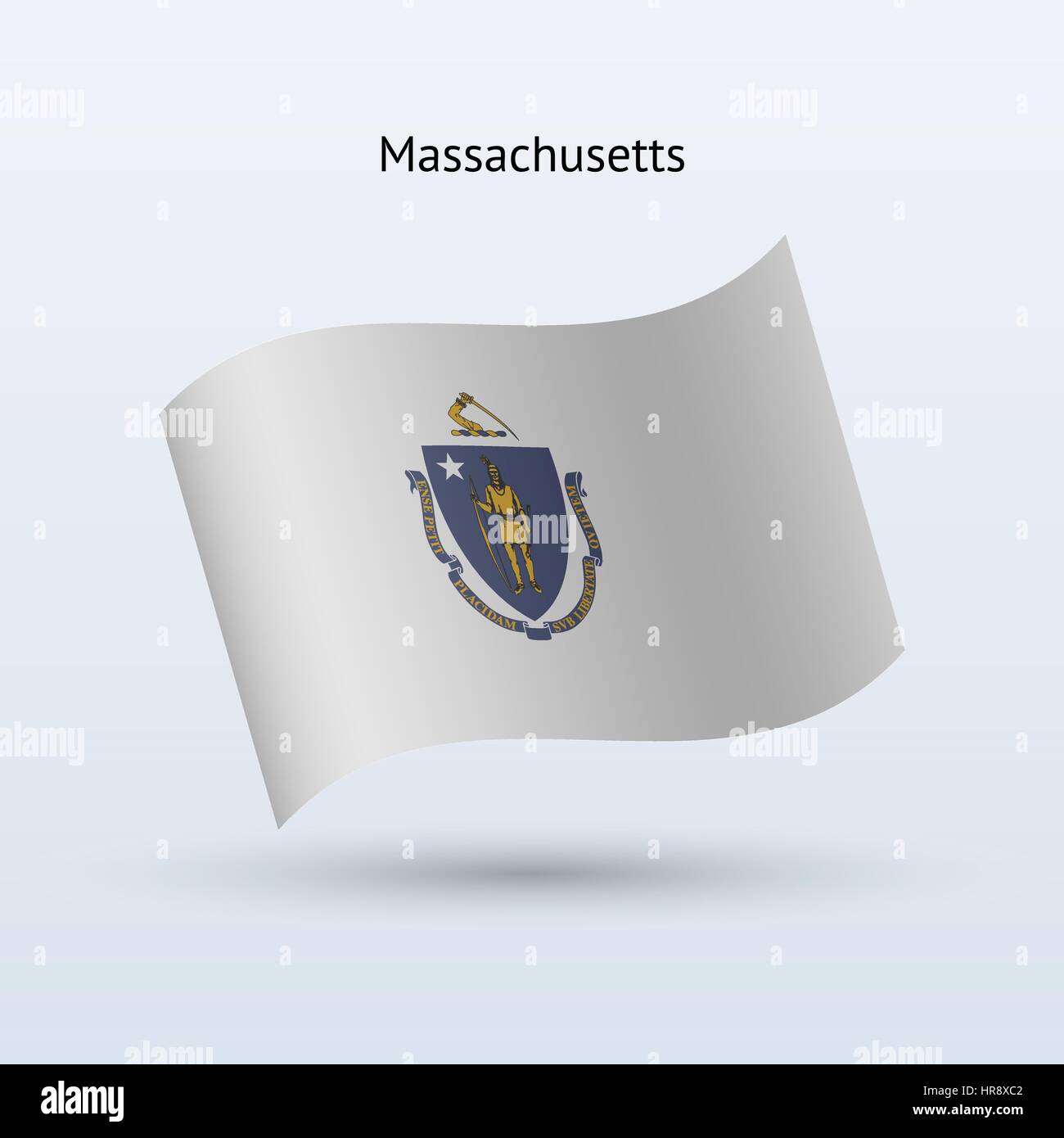 State of Massachusetts flag waving form on gray background. Vector ...
