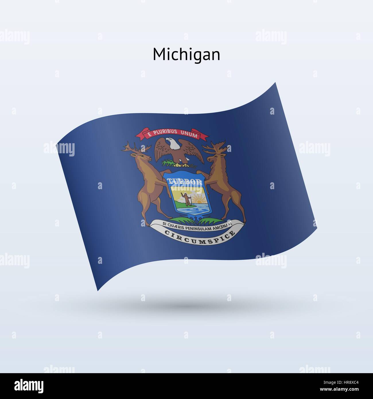 State of Michigan flag waving form on gray background. Vector ...