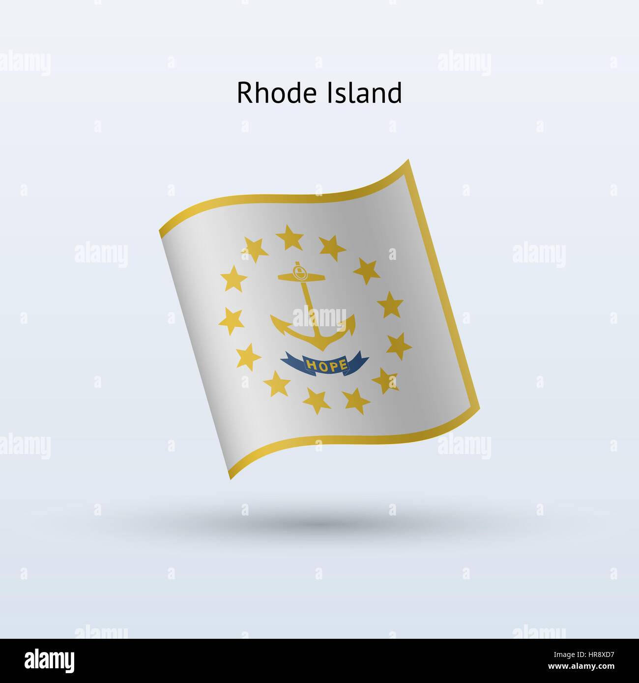 State of Rhode Island flag waving form on gray background. Vector ...