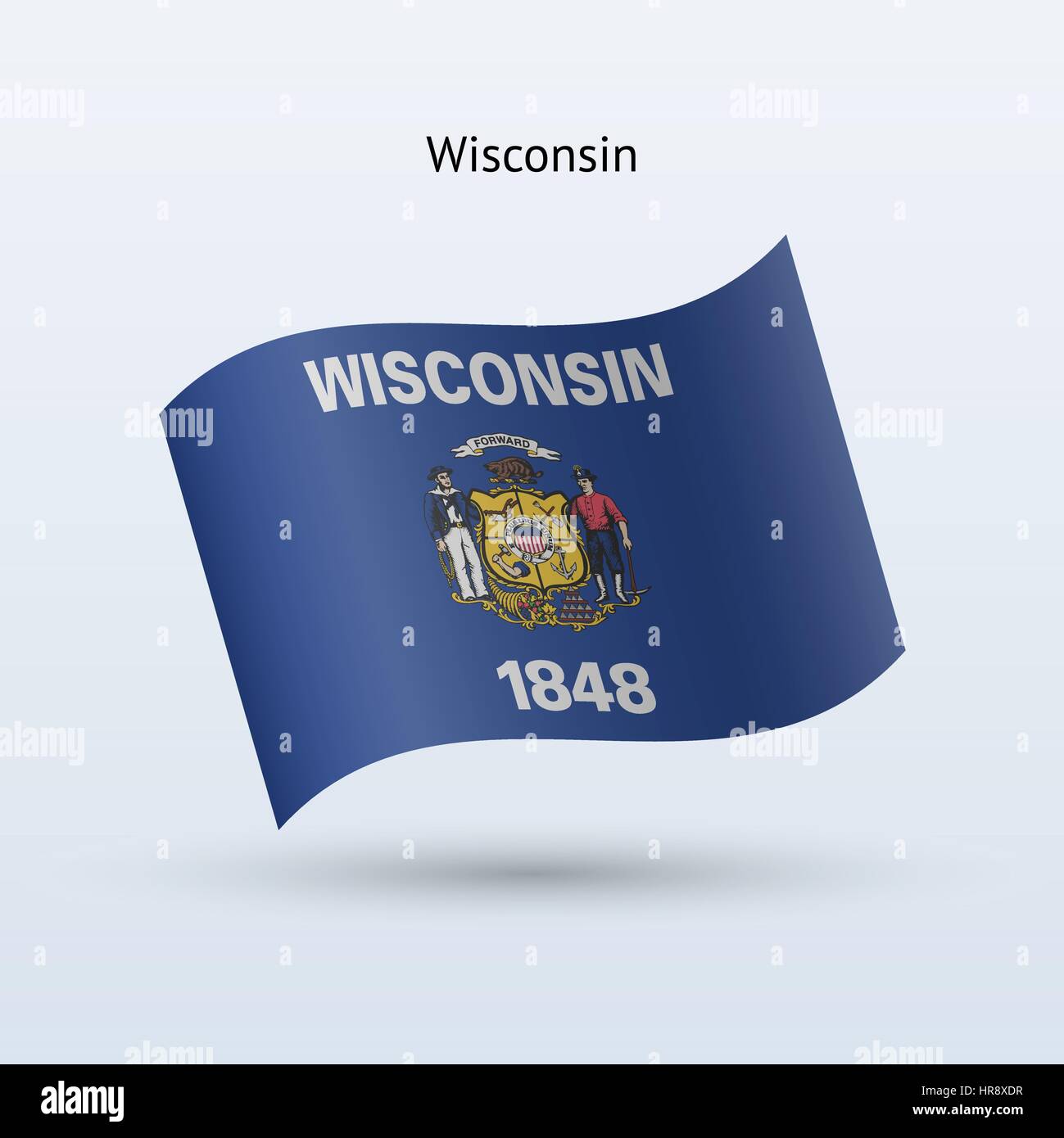 State of Wisconsin flag waving form on gray background. Vector ...