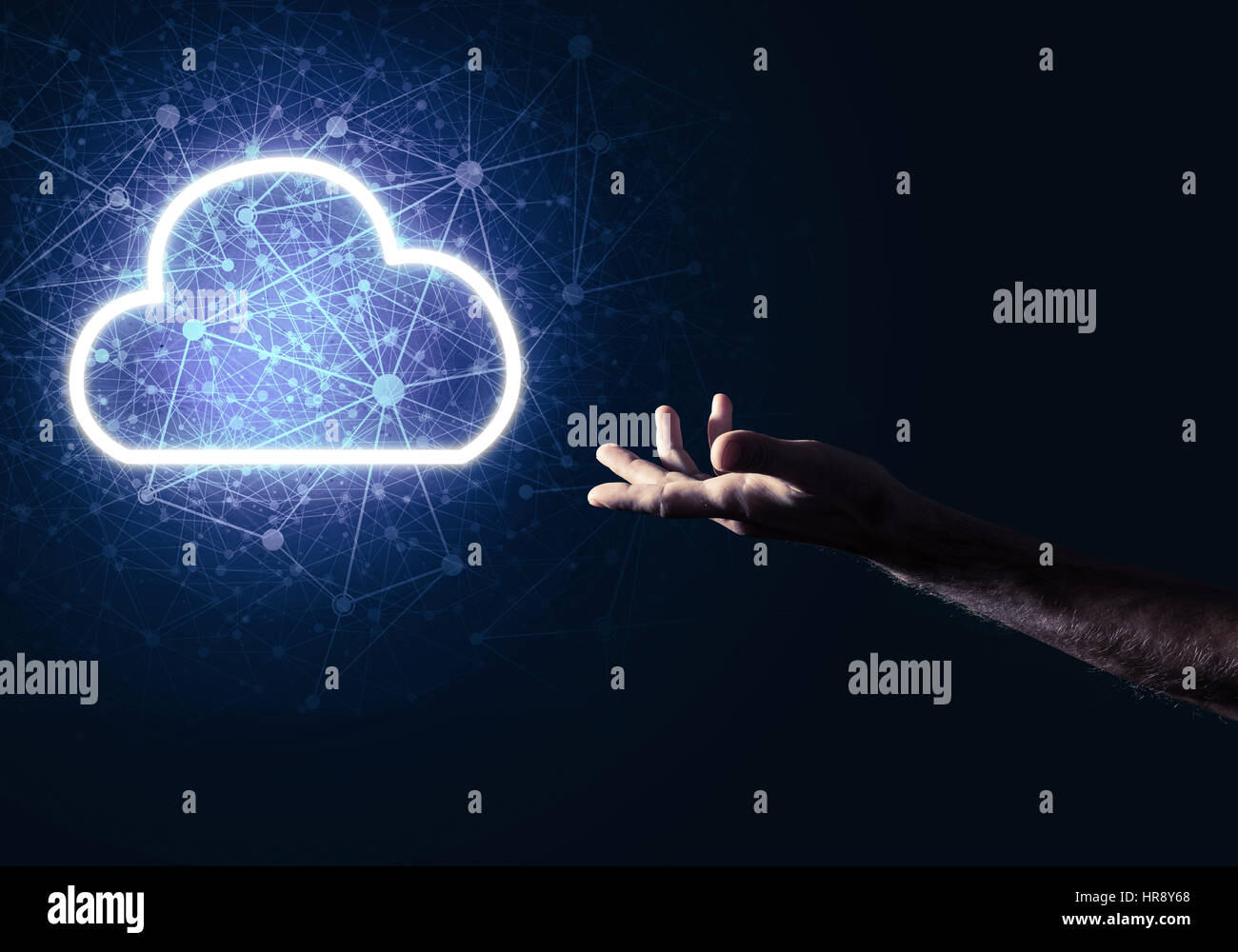 Digital cloud icon as symbol of wireless connection on dark back Stock ...