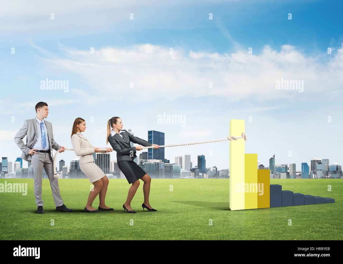 Businessteam working in collaboration making diagram grow and progress ...