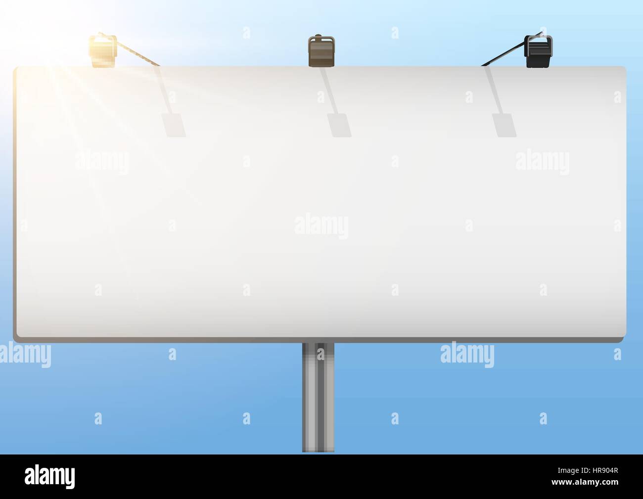 Closeup Empty mockup billboard with sky and sun at day. Wide format ...