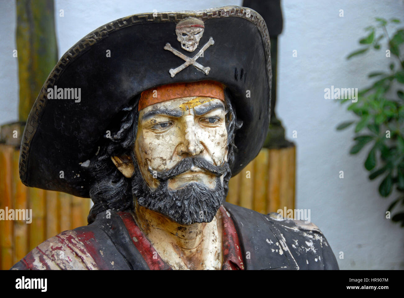 Head (life size) of model of pirate, St Thomas, Caribbean Stock Photo ...