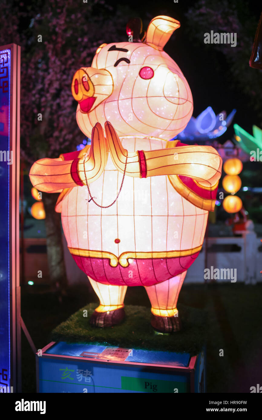 LED light replica of chinese zodiac pig at Fo Guang Shan temple ...