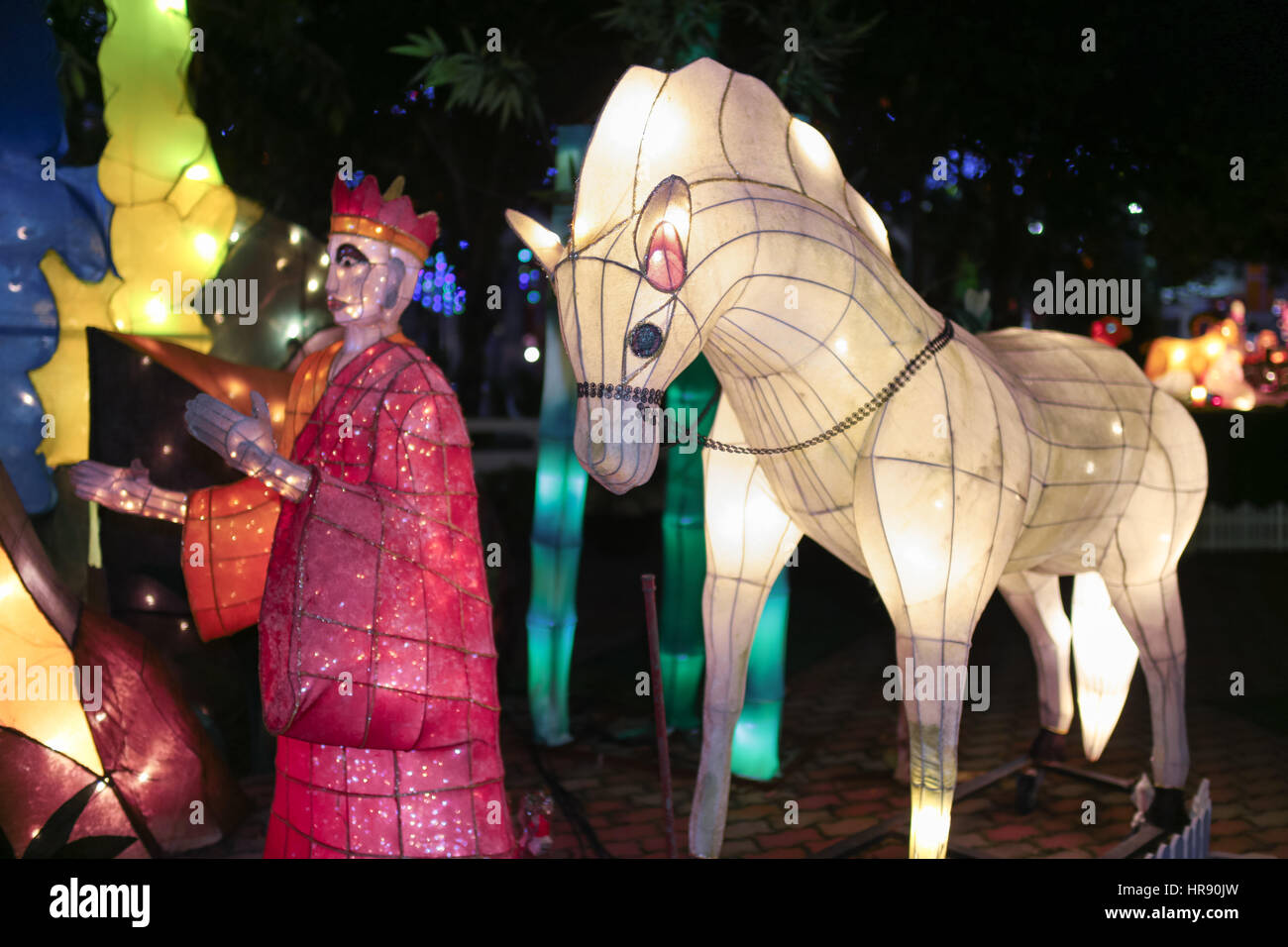 LED light replica of a monk and his horse at Fo Guang Shan temple ...