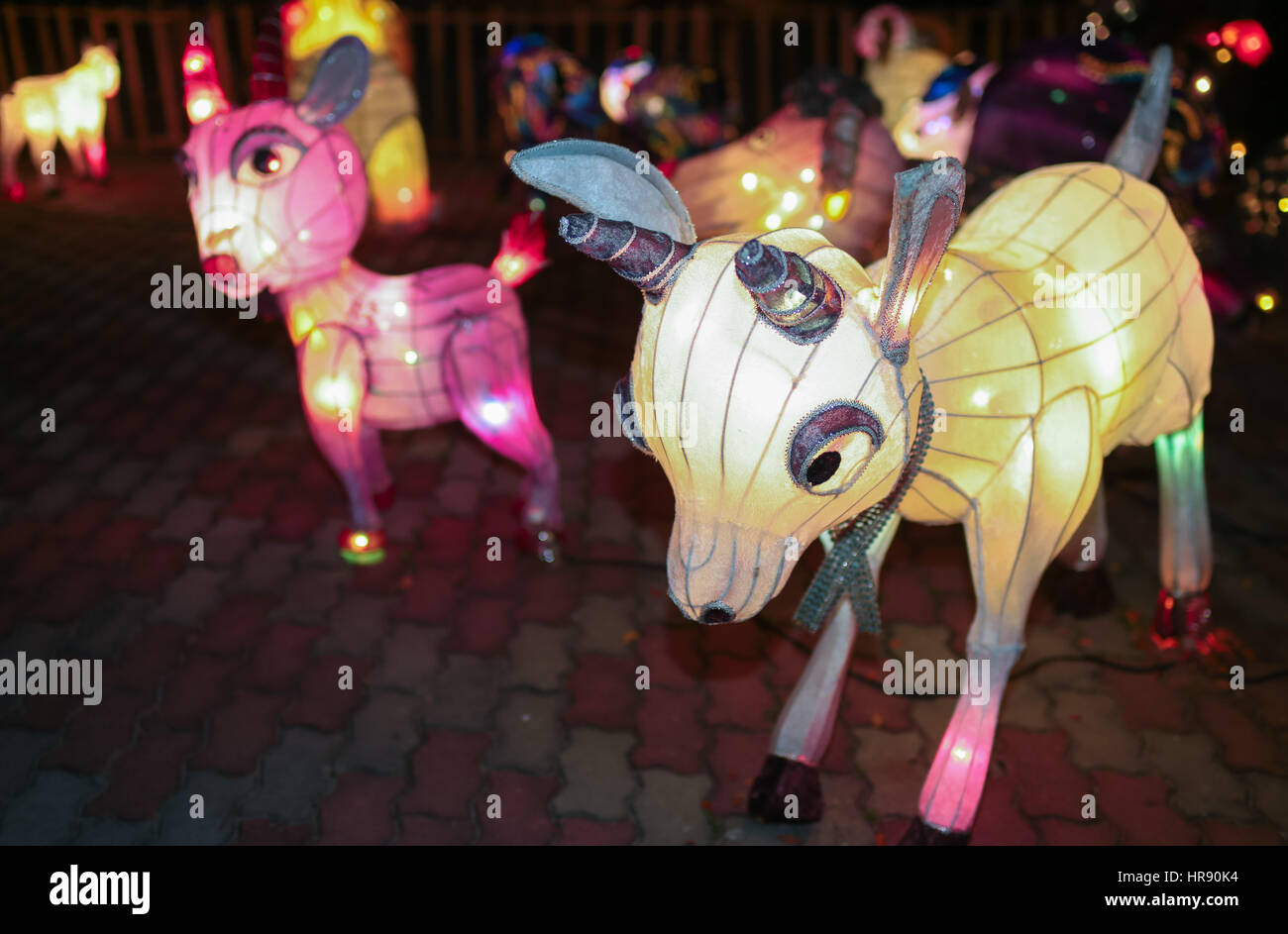 LED light replica goats at Fo Guang Shan temple, Jenjarom, Malaysia ...