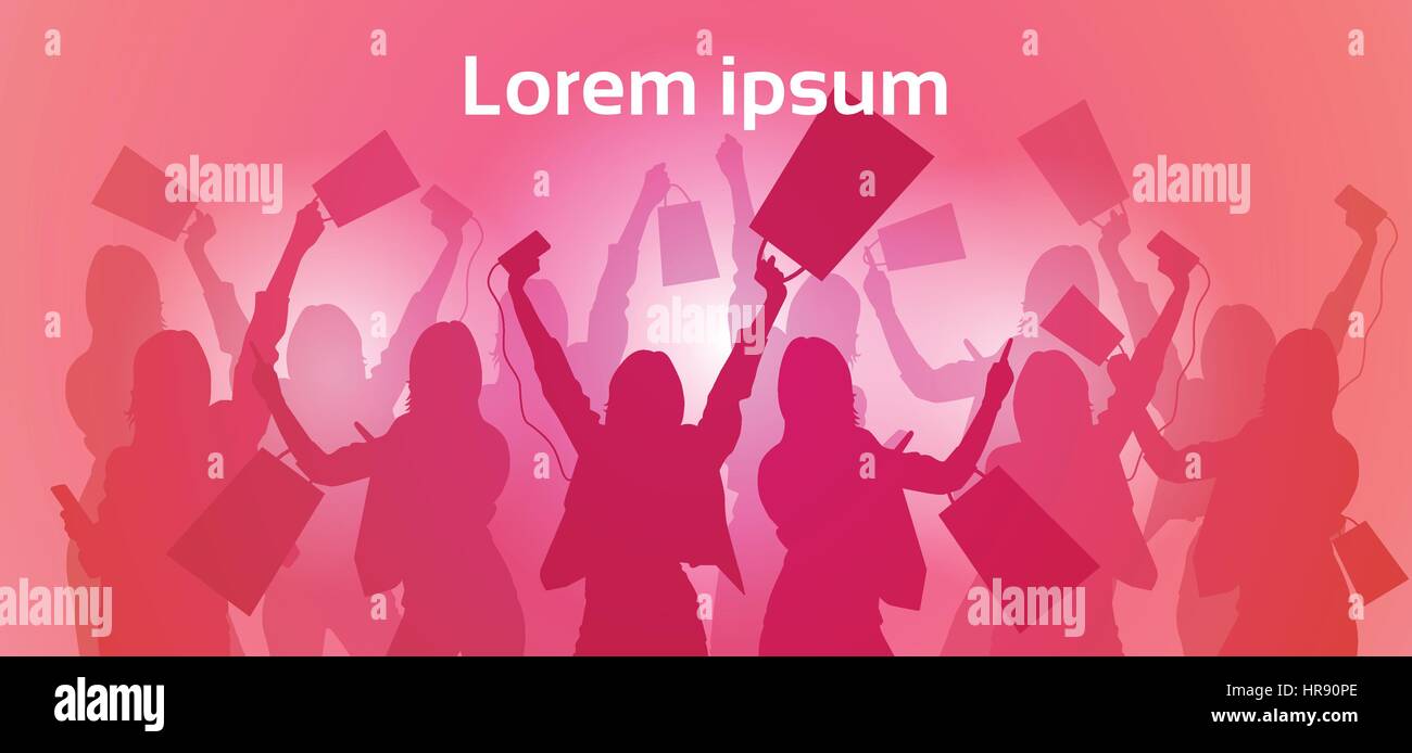 Silhouette Woman Group Dancing Night Club Light Stock Vector Image ...
