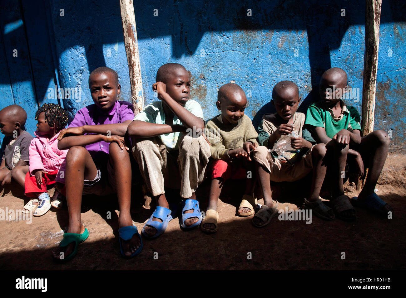 Orphans sitting outside orphanage, Kibera slum, Nairobi, Kenya, East ...