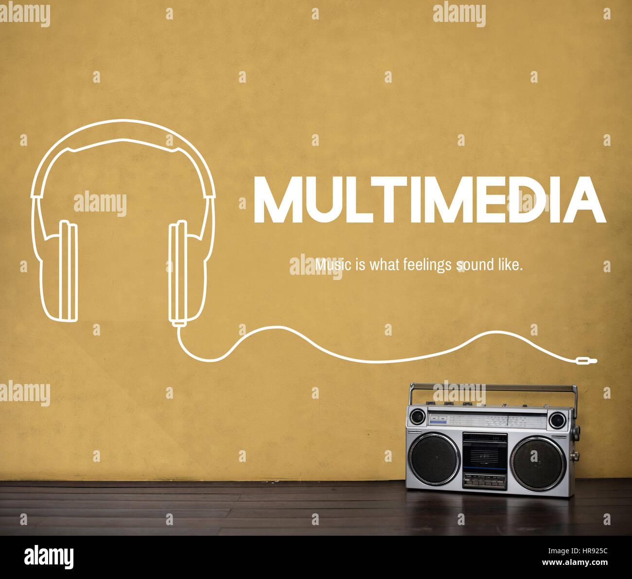 Listening to music headphones graphic Stock Photo - Alamy