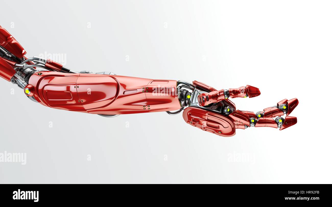 Red futuristic arm, type of bionic arm with similar functions to a ...