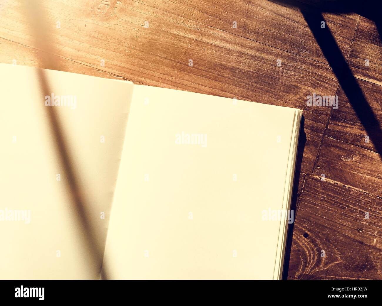 Blank Notebook Wooden Office Table Stock Photo - Alamy