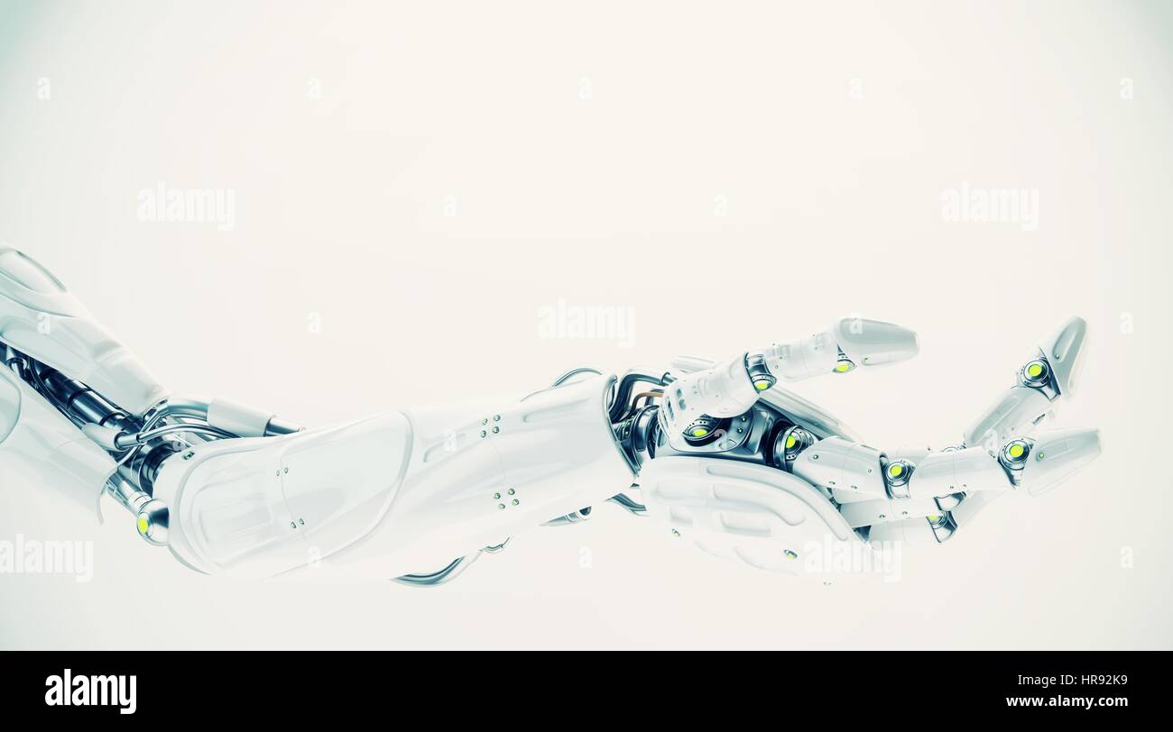 White stretched prosthetic robotic arm 3d render Stock Photo - Alamy