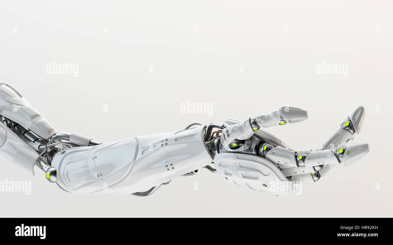 White stretched prosthetic robotic arm 3d render Stock Photo - Alamy