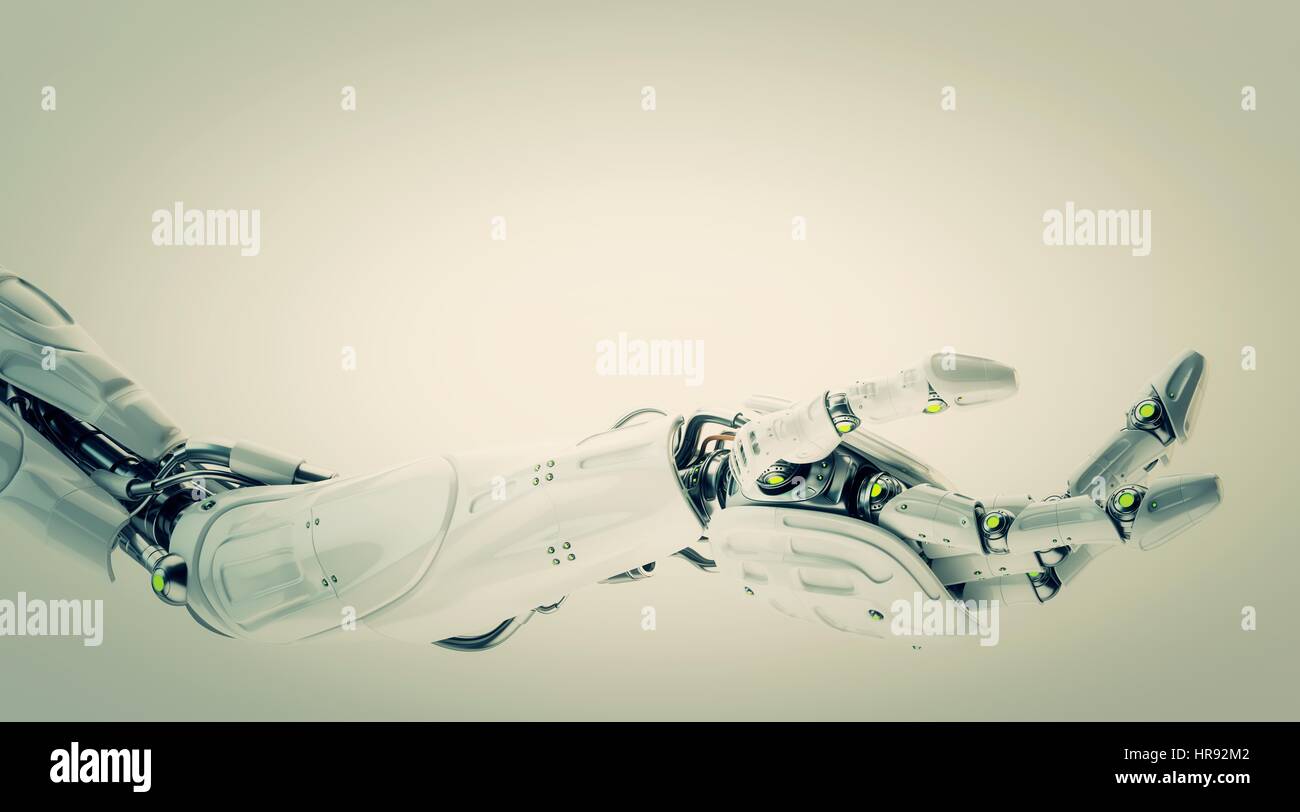 White stretched prosthetic robotic arm 3d render Stock Photo - Alamy