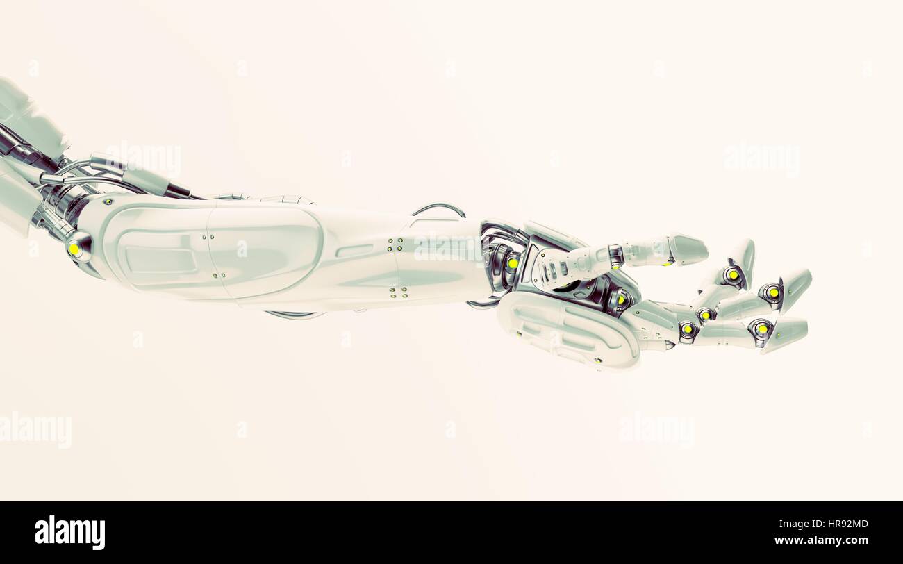 White robotic asking prosthetic robotic arm 3d render Stock Photo - Alamy