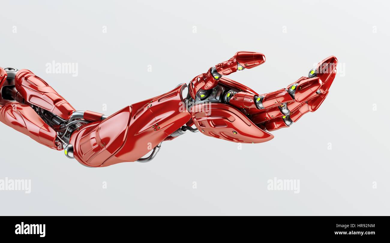 Red futuristic arm, type of bionic arm with similar functions to a ...