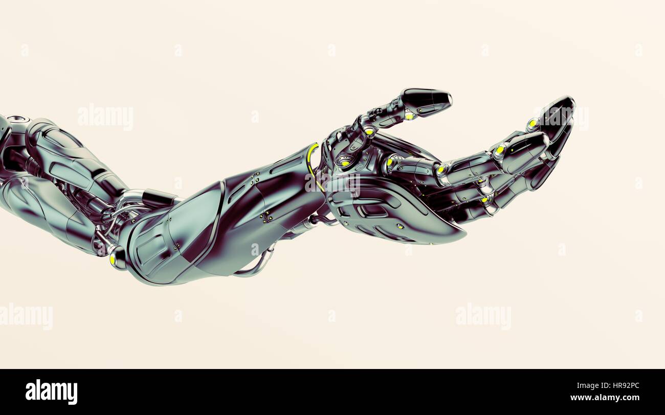 Black futuristic arm, type of bionic arm with similar functions to a ...