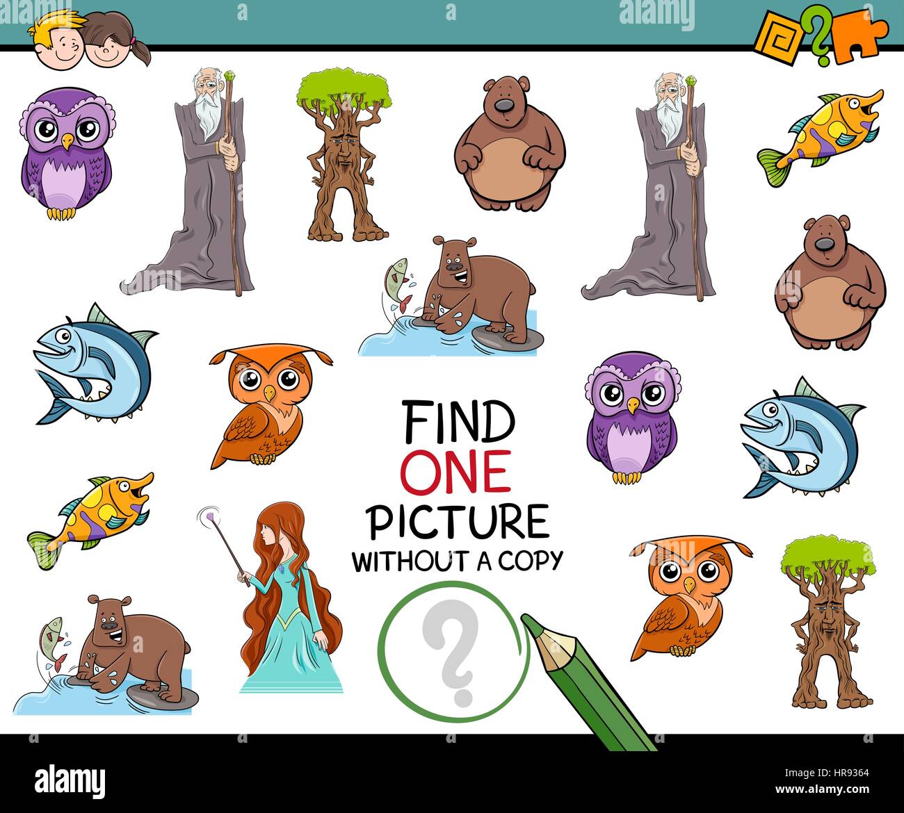 Cartoon Illustration of Educational Game of Finding Single Picture for ...